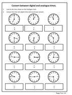 Convert analogue to digital time worksheet (KS2 Maths) | Teaching Resources