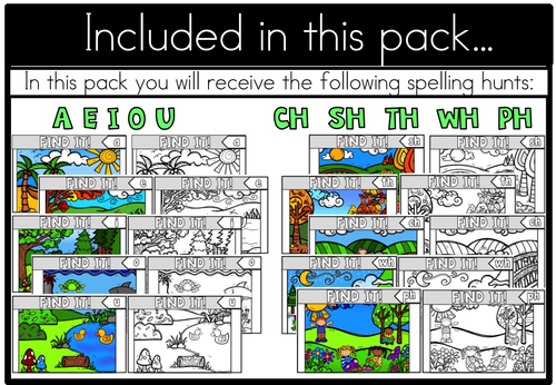 Tiny Spelling Word Hunt CVC Digraphs | Teaching Resources