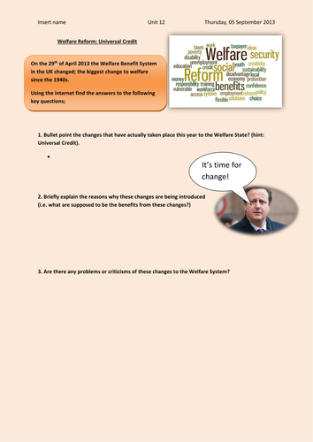 AQA GCSE Economics Unit 12 The Welfare State | Teaching Resources