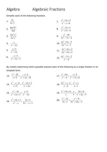Algebraic Fractions | Teaching Resources
