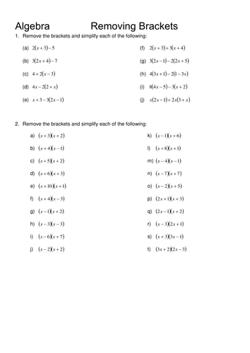 Removal of Two brackets multiplied together | Teaching Resources