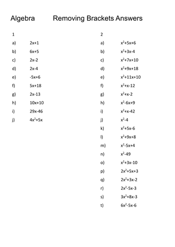 Removal of Two brackets multiplied together | Teaching Resources