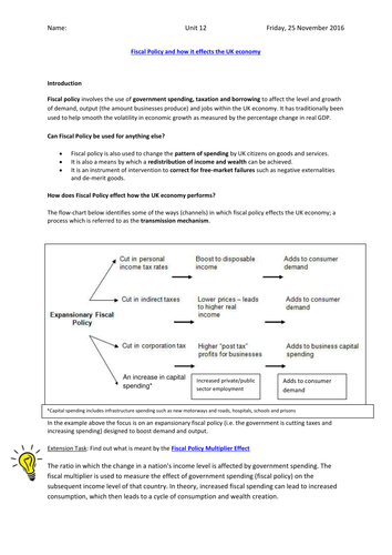 AQA GCSE Economics Unit 12 The Economy at Work Part Two | Teaching ...
