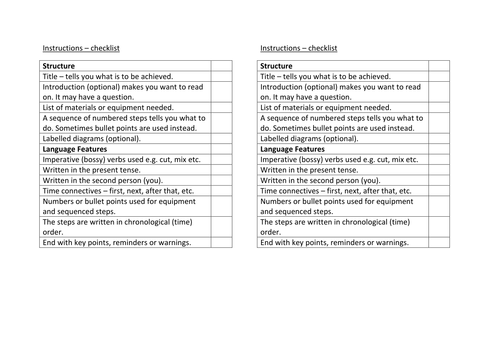 Instructions - Presentation, plans, text, checklist, template, alien ...