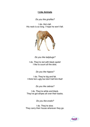 I Like Animals (Rhyming ebook with activities) | Teaching Resources