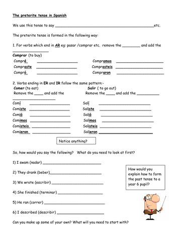 Explanation of preterite in Spanish | Teaching Resources