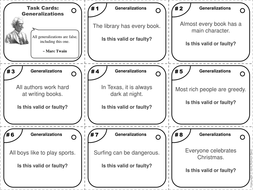 Generalizations Task Cards | Teaching Resources