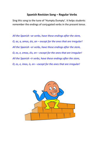 Spanish Revision Song - Regular Verbs | Teaching Resources