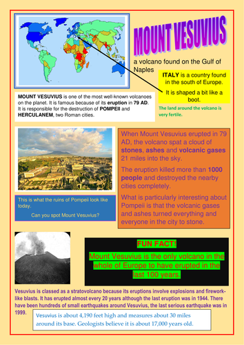 KS2 Volcanoes - 9 A4 Fact Sheets | Teaching Resources
