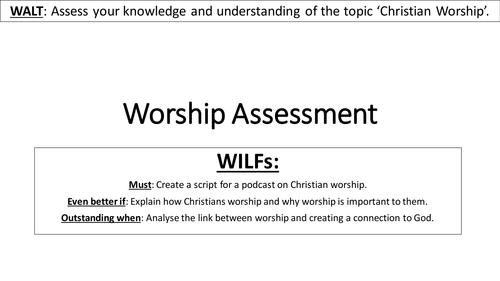 Christian Worship Assessment | Teaching Resources