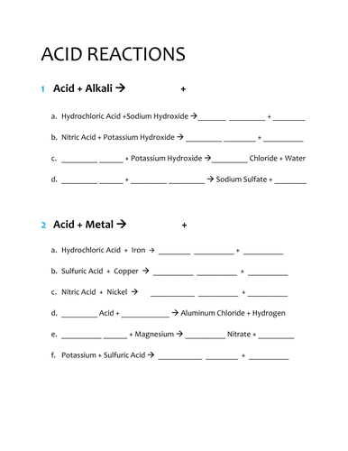 Acid-Base acid-metal worksheet with extension for fast finishers ...