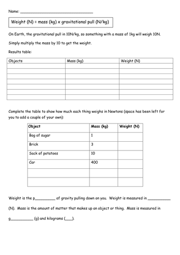 KS3 PHYSICS: DIFFERENCE BETWEEN MASS AND WEIGHT | Teaching Resources
