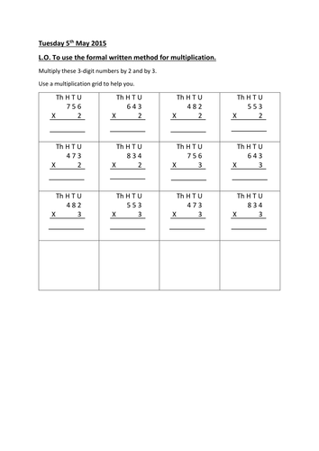 Multiplication Worksheets (3 digit x 1 digit numbers) | Teaching Resources