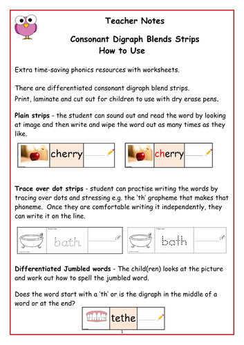 Consonant Digraphs Worksheets and Activities, Teacher Notes - Phase 3 ...