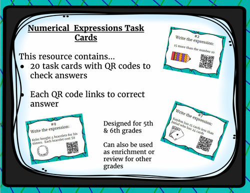 20 Numerical Expression Task Cards Especially for 5th Year with QR ...