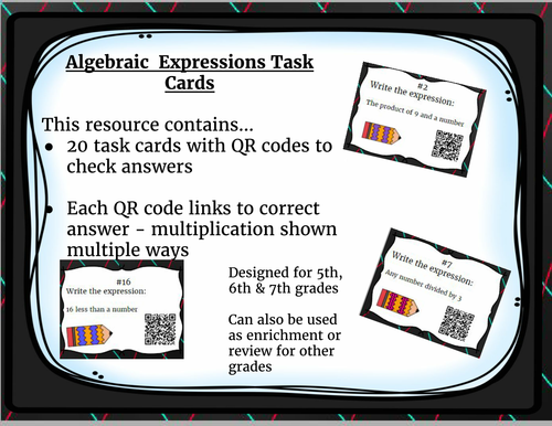 20 Simplifying Expressions with Variables with QR codes | Teaching ...