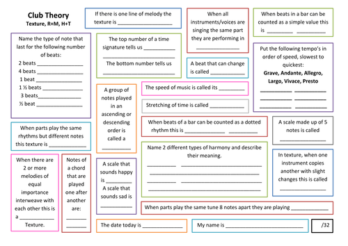 GCSE Theory Key Term Tests | Teaching Resources