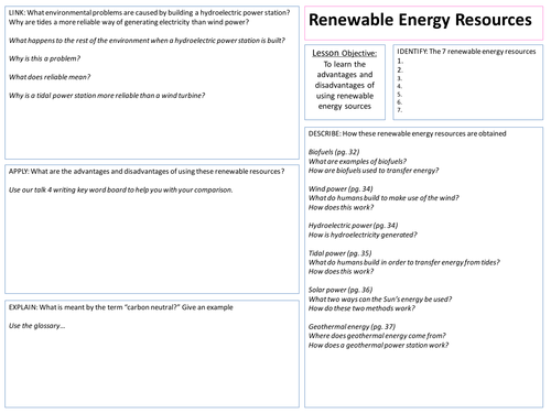 Renewable Energy Resources - Presentation and A3 Lesson Map | Teaching ...