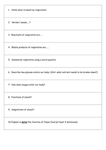 KS3 BIOLOGY: RESPIRATION | Teaching Resources