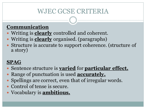 Story Writing for GCSE Level Using WJEC Criteria | Teaching Resources