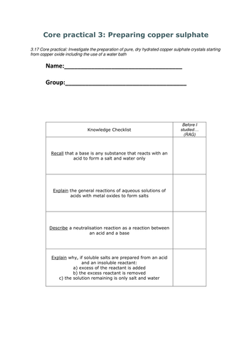 Edexcel Core Practical guides for Combined Science Chemistry, Physics ...
