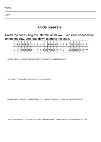 Code Breaking Enigma Teaching Resources