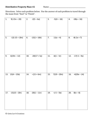 Distributive Property With Negatives - 2 Mazes | Teaching Resources