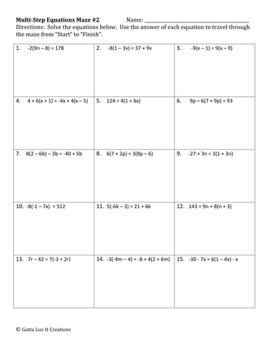 Solving Equations Multi Step Equations - 2 Mazes | Teaching Resources