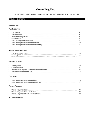 "Groundhog Day" COMPLETE UNIT EDITABLE Activities,Analysis,Tests,Essays ...