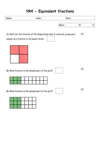 fractions topic year 4 assessment | Teaching Resources