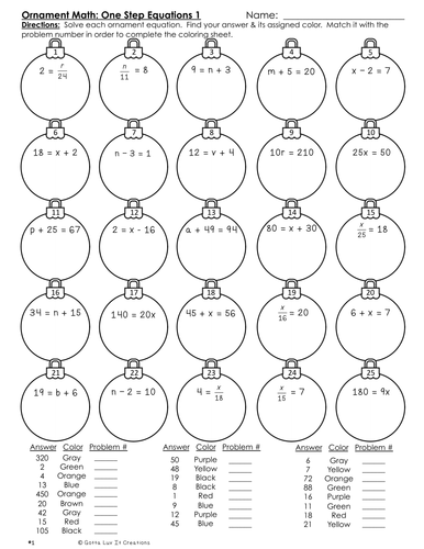 Solving Equations Christmas Math Surprise - One Step Equations NO ...