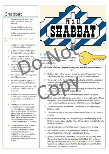 Jewish Practices and Festivals: Shabbat, Information Sheet for GCSE RS ...