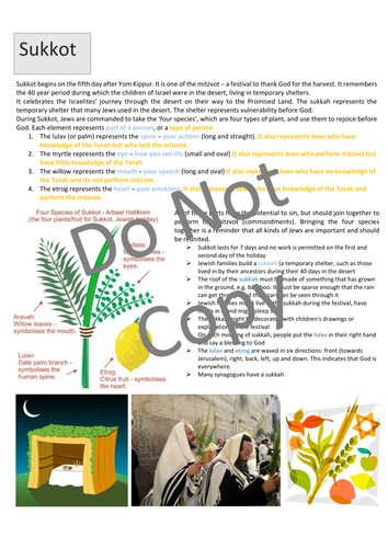Jewish Practices and Festivals: Sukkot Information Sheet for GCSE RS ...