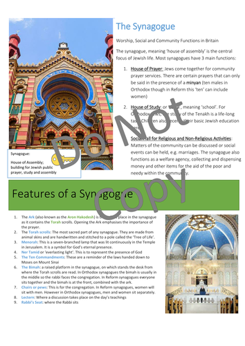 Jewish Practices and Worship: The Synagogue information sheet for GCSE ...