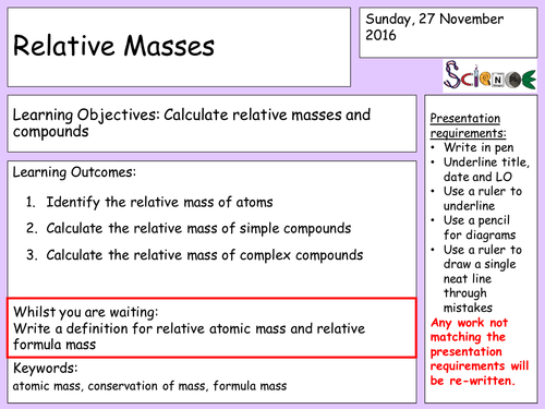 AQA (New Spec) Relative formula masses | Teaching Resources