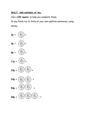 fun money activities - Adding / Subtracting multiples of 10 and more ... fun money activities - Adding / Subtracting multiples of 10 and more ...