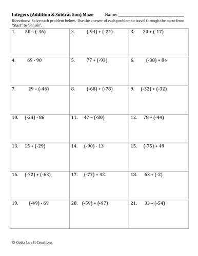 Integers Addition & Subtraction Mixed Practice - 2 Mazes | Teaching ...