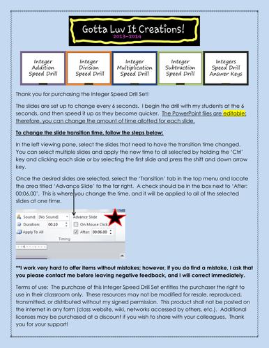 Integer Operations Fluency Drill - 10 editable PowerPoints | Teaching ...