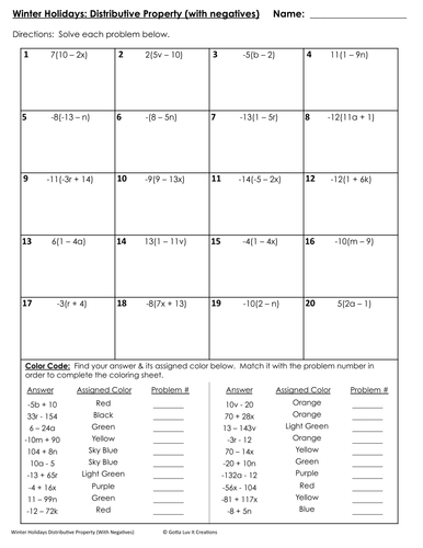 Distributive Property With Negatives Winter Bundle - Maze & Color by ...