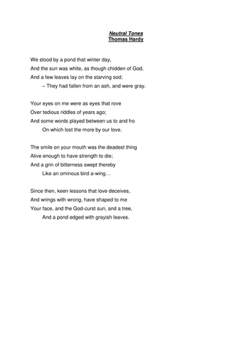 Thomas Hardy's 'Neutral Tones' PowerPoint | Teaching Resources