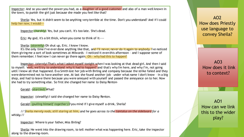 NEW GCSE AQA 1-9 AN INSPECTOR CALLS EXTRACT BUNDLE ALL SCAFFOLDED AO1/2 ...