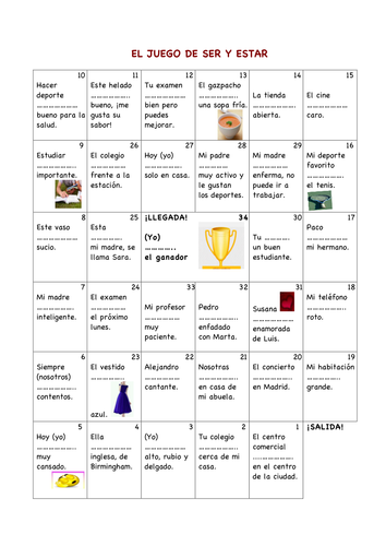 Board game to practice the difference between ser and estar | Teaching ...