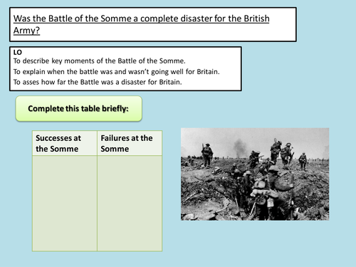How succesful were Britain at the Battle of the Somme? | Teaching Resources