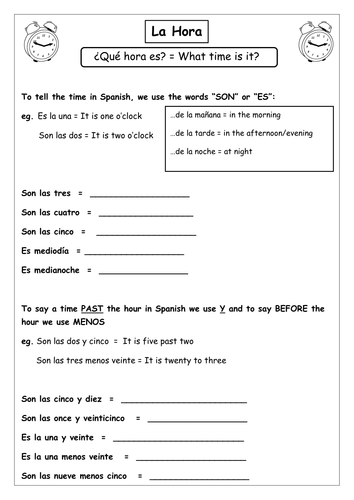 Spanish - Time: Note | Teaching Resources