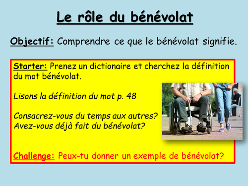 {NEW French A-level} Theme 3 - Le rôle du bénévolat introduction lesson ...
