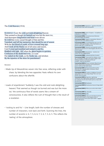 Yeats - The Cold Heaven - close analysis | Teaching Resources