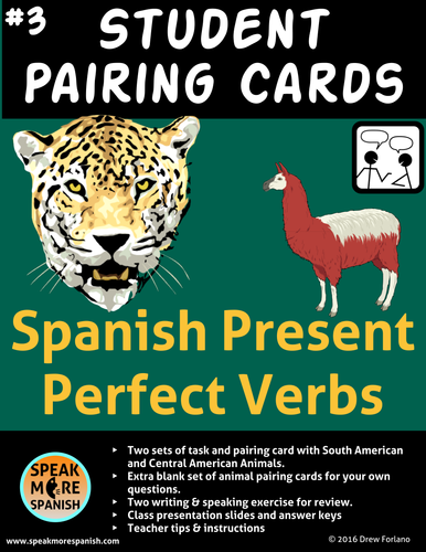 Spanish Task Cards for Present Perfect Verbs with Worksheets * Verbos ...
