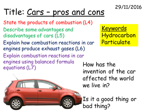 C3 1.5 Cars: Pros and cons | Teaching Resources
