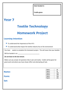 Textiles Yr7 3R's homework booklet | Teaching Resources