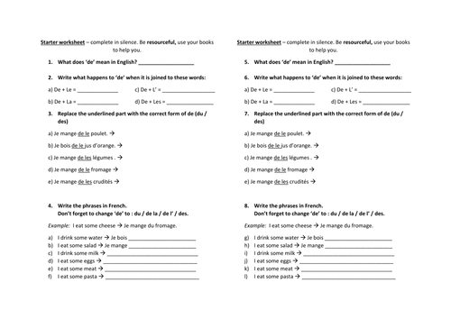 De & En / 'Some' in French | Teaching Resources
